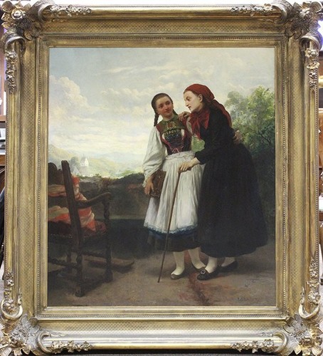 CARL WILHELM HUBNER KARL OIL PAINTING ON CANVAS TWO YOUNG WOMEN HEIDI ...