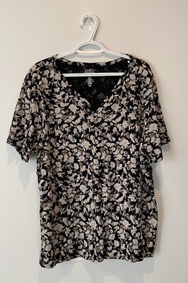 Womens Plus Size Croft And Barrow Black floral print Knit Top Size 2X ...