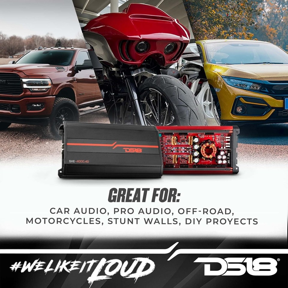 DS18 SXE-4000.4D Car Audio Full Range 4 Channel 4000 Watt Amplifier ...