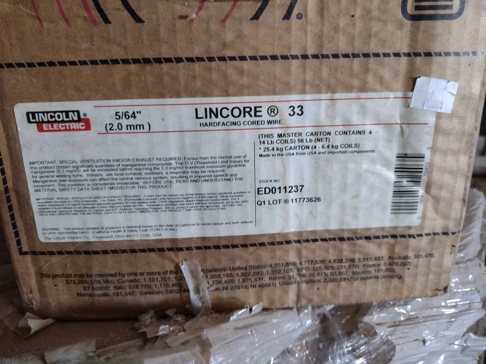 5/64 lincore 33 4 - 14lb spools 56LB ED011237 2.0mm Weld wire Lincoln ...