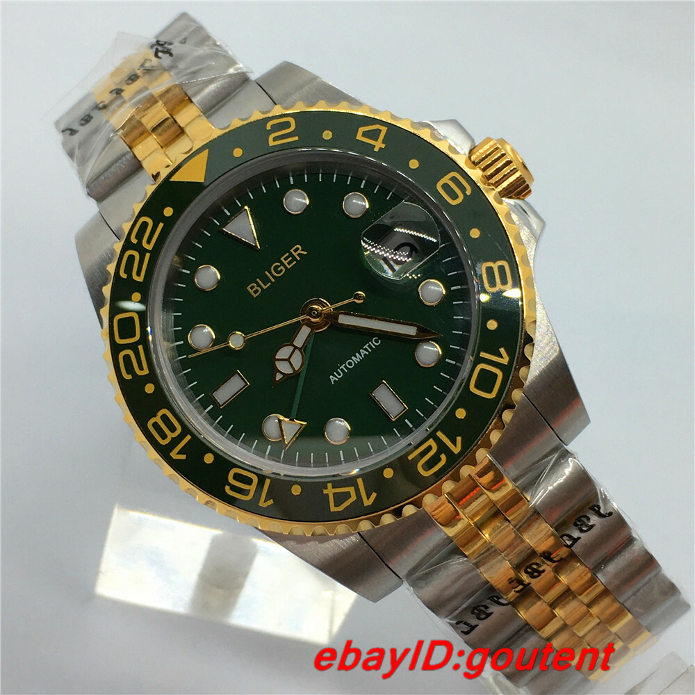 40mm Bliger Sterile Green Dial Sapphire Jubilee strap GMT Automatic ...