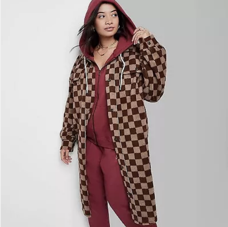 Ascot + Hart Checkered Fleece Graphic Shacket - Brown Check NWT | eBay