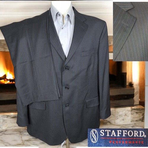 Stafford 2 Piece Suit Mens 46S 38X29 Black Multicolor Stripe 3 Button ...