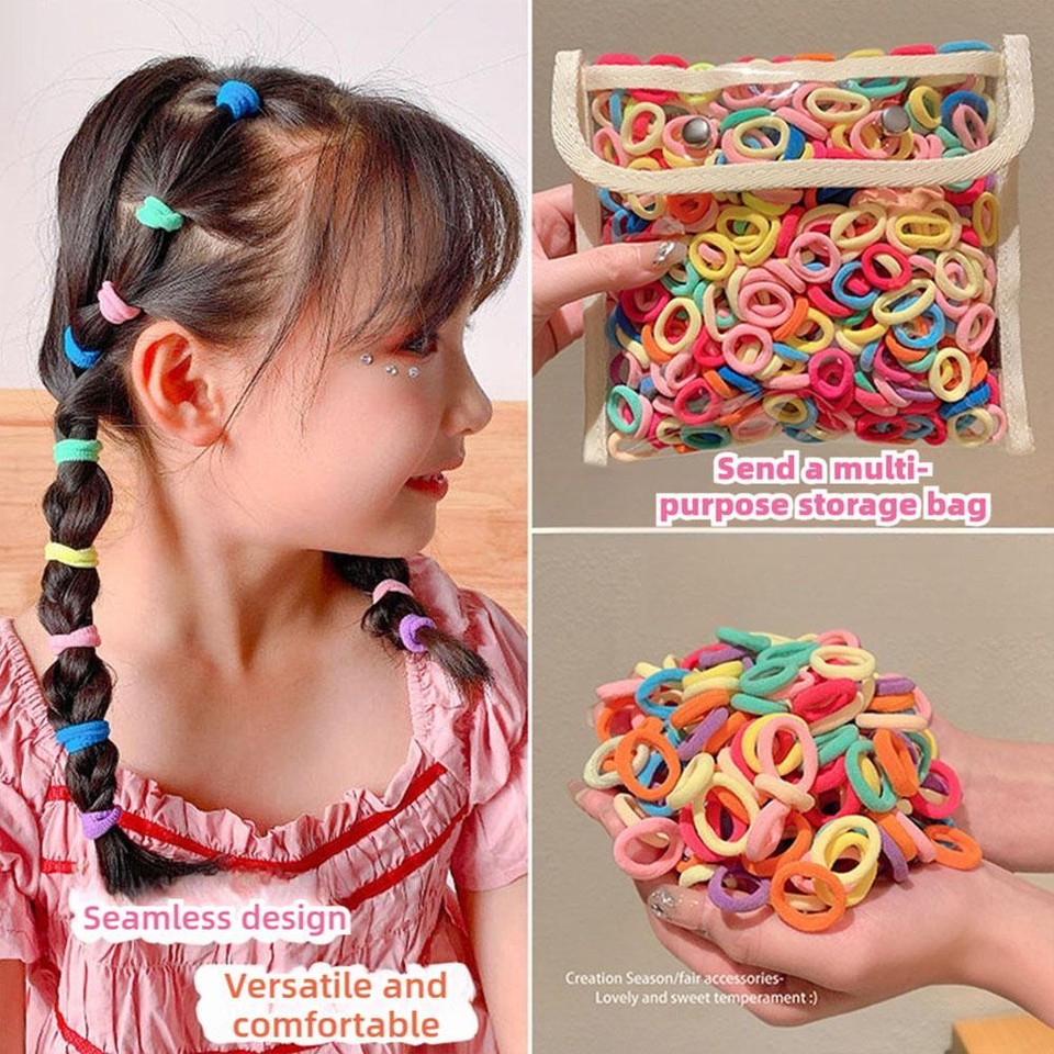 200pcs Colour Kids Elastic Tiny Hair Tie Rubber Band Rope Ring Ponytail ...