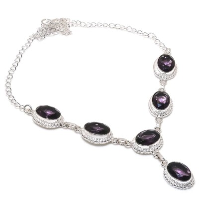 Purple Lapis Lazuli Gemstone 925 Sterling Silver Jewelry Necklace Size ...