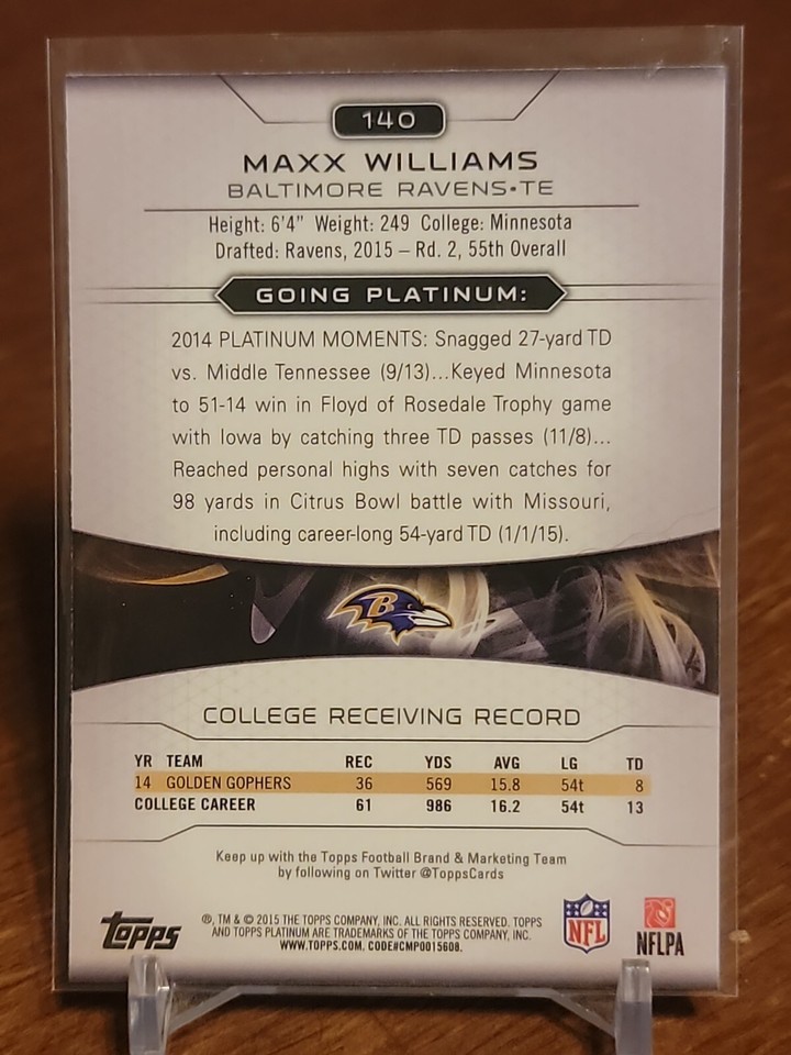 Maxx Williams 2015 Topps Platinum Rookie RC #140 Ravens Cardinals | eBay