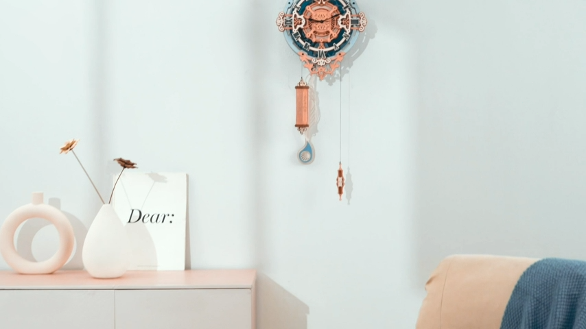 ROKR New 3D Wooden Puzzle Time Art Romantic Notes Wall Clock Building ...