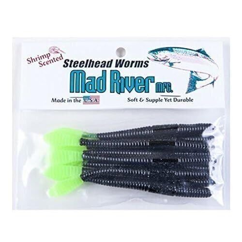Mad River 3 Inch Steelhead Worms Green Tailed Skunk | eBay