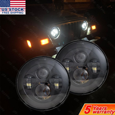 Pair 7" Round LED Headlights High Low Beam for Jeep Wrangler JK TJ LJ ...