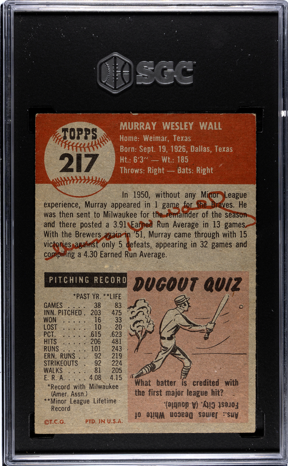 Murray Wall 1953 Topps #217 SGC 5 | eBay