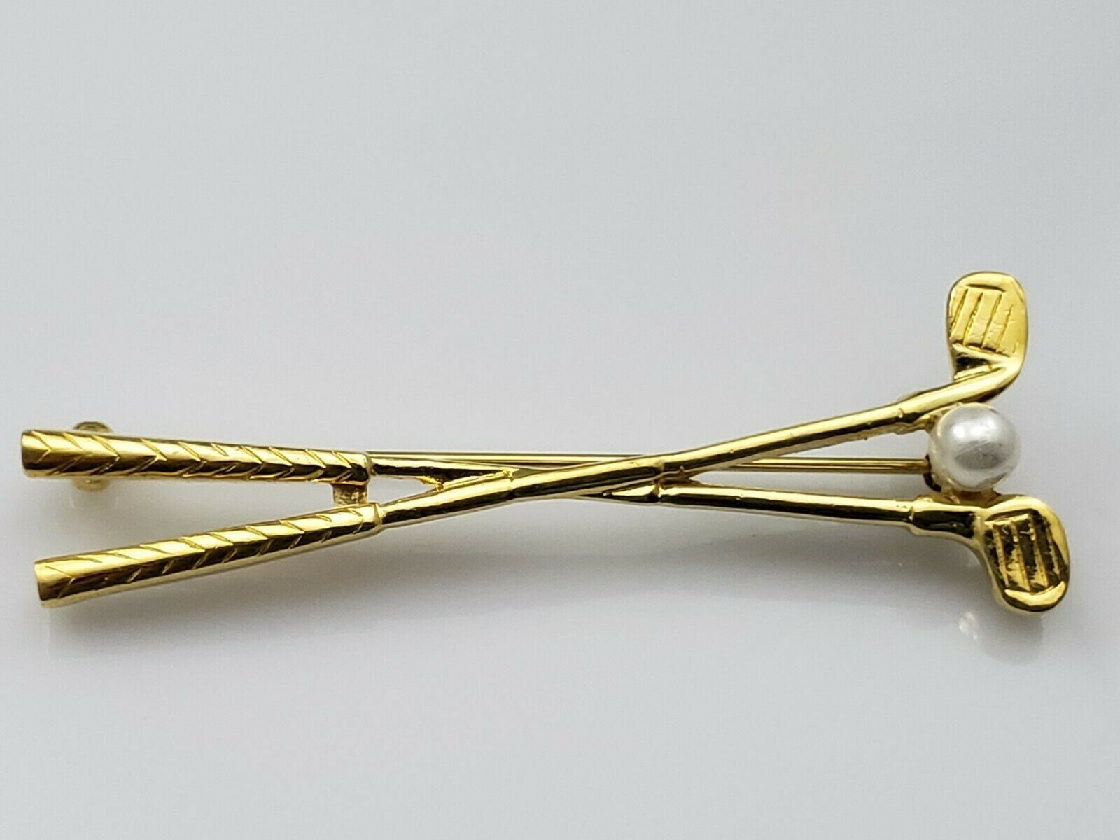 Golf Ball and Putter Clubs Brooch Pin Gold Tone Faux Pearl Golfing ...