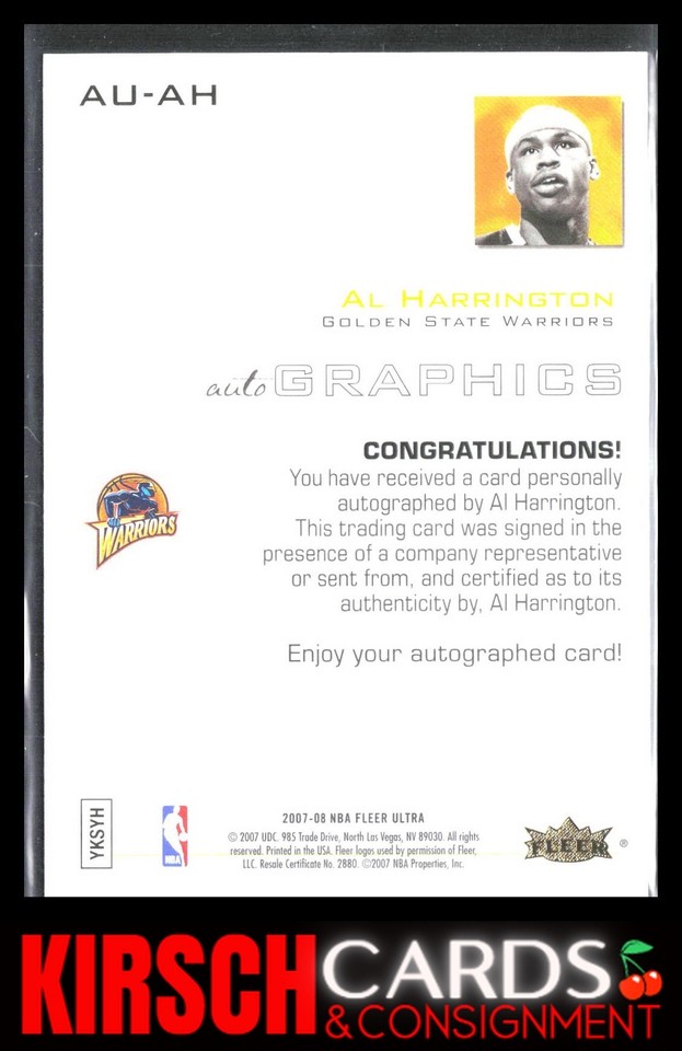 Al Harrington 2007-08 Ultra #AU-AH Autographics Black Ink Golden State ...