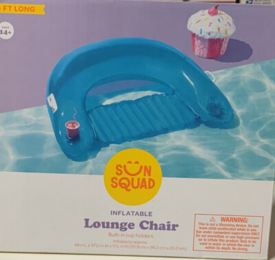 🏖️ Sun Squad- Chill Pool Lounge Chair Blue Float inflatable, 4FT Long🆕 ...