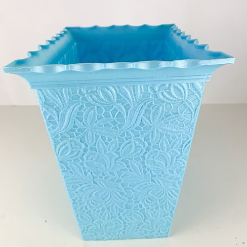 Vintage Max Klein Blue Lace Floral Ruffle Top Plastic Waste Basket ...