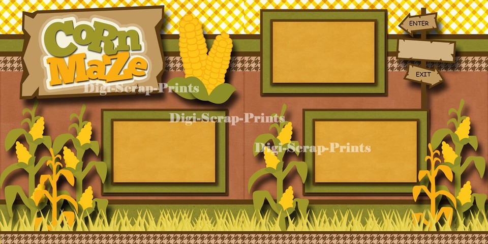 CORN MAZE ~ FALL ~ FARM 2 premade scrapbook pages paper printed ...