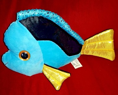 KellyToy Blue Yellow Tang Plush 13" Tropical Fish Shimmery Gold Fins ...