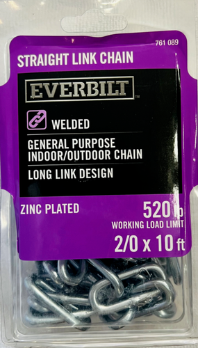 Everbilt 2/0 x 10 ft. Zinc Plated Steel Straight Link Chain 520 Lbs ...