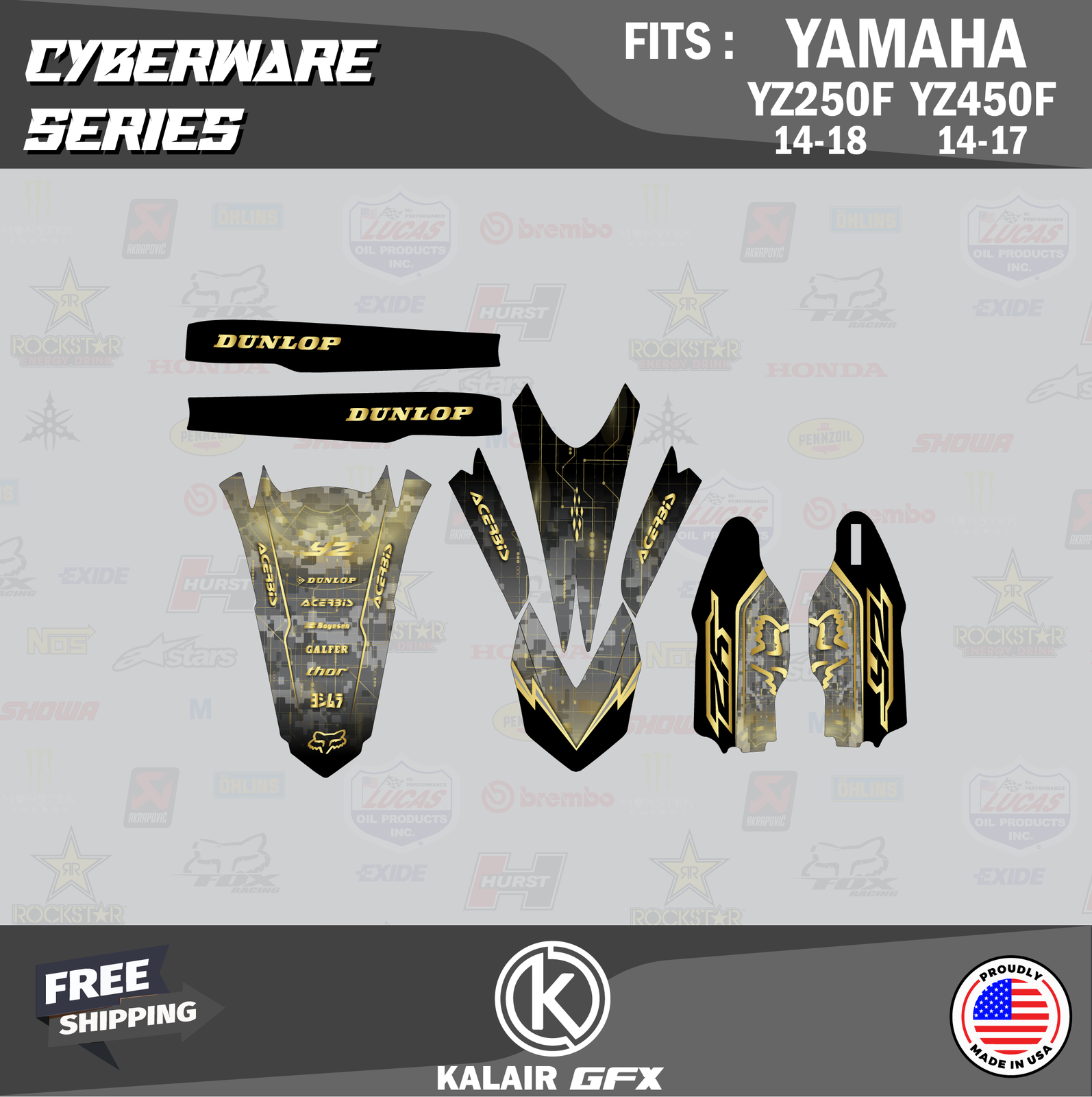 Graphics Kit for Yamaha YZ250F 2014-2018 YZ450F 2014-2017 Cyberware ...