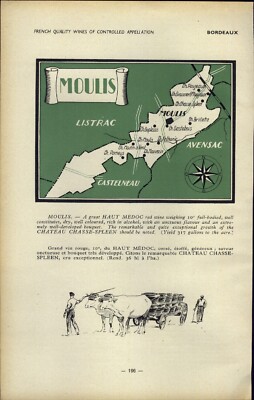 1947 Mini Poster French Wine AD Moulis Listrac Castelneau Avensac Map ...