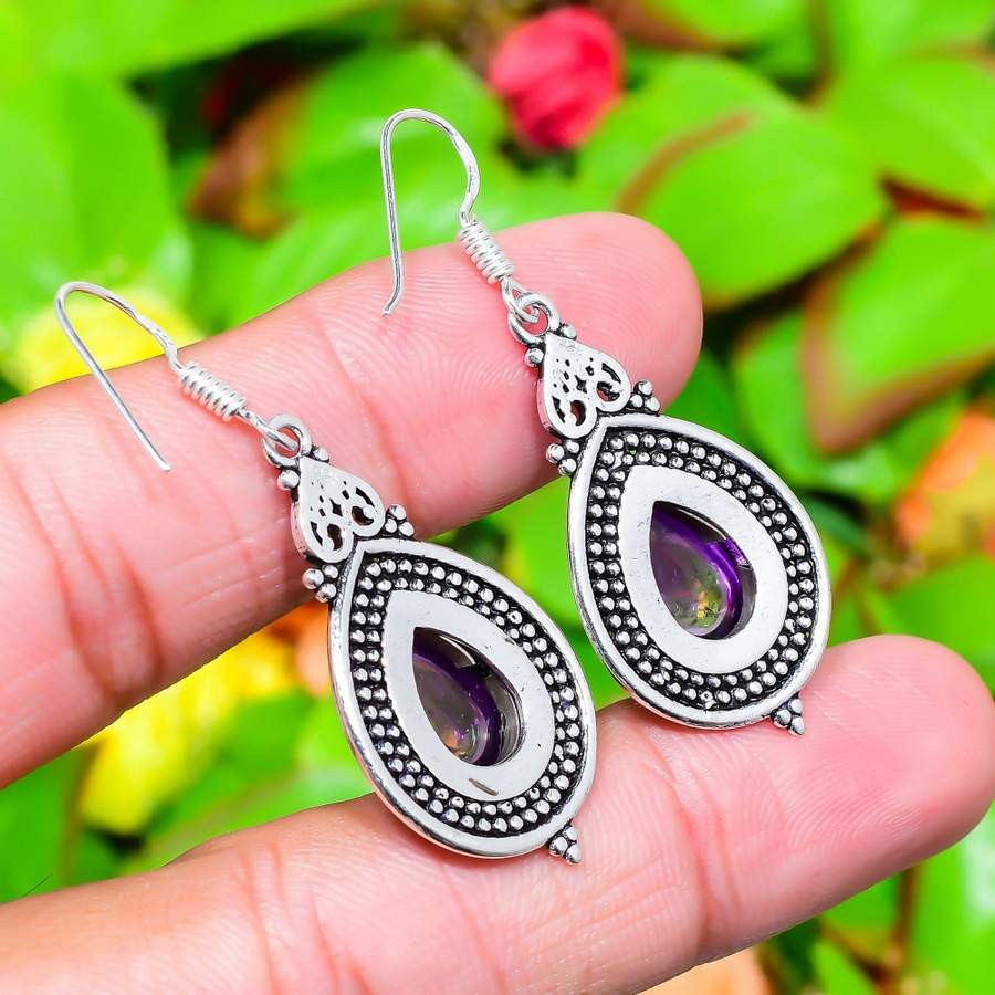 Sage Amethyst Gemstone Handmade 925 Sterling Silver Jewelry Earring 1.97" T012 | eBay