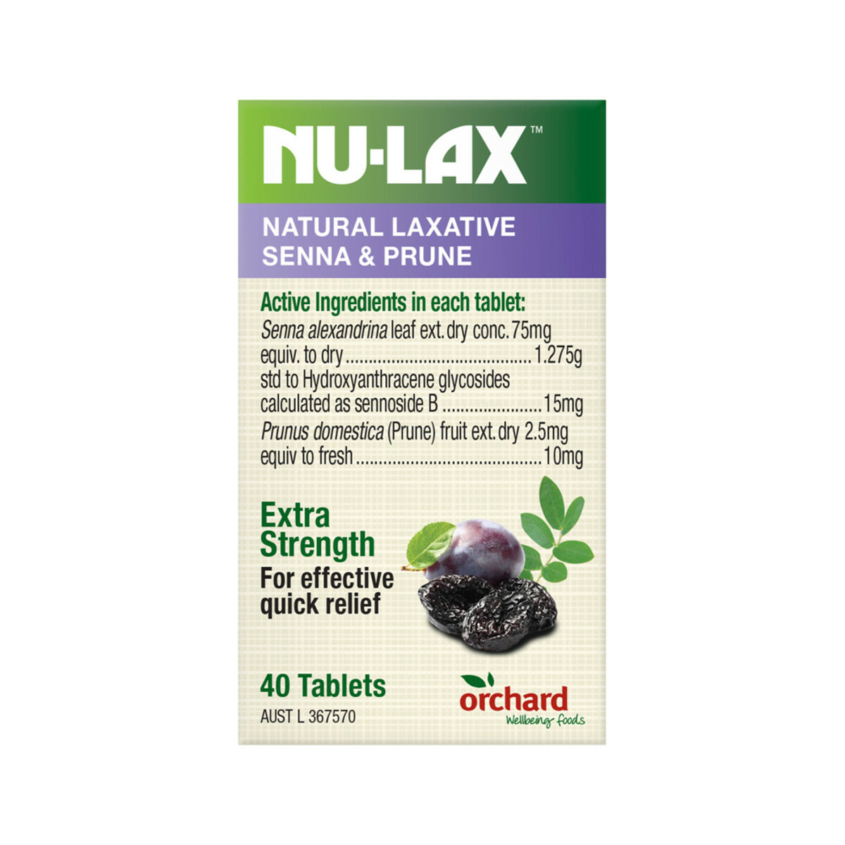 3 x Nu-Lax Natural Laxative Extra Strength Senna & Prunes 40 Tablets ...