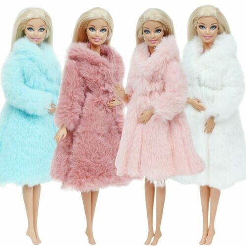 Set of 4 Princess Fur Coat Dress Accessories Clothes for Barbie Dolls ...