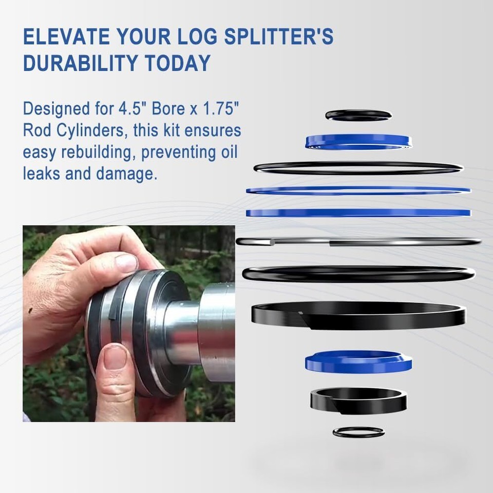 Hydraulic Log Splitter Cylinder Rebuild Seal Kit 4.5" Bore x 1.75" Rod ...