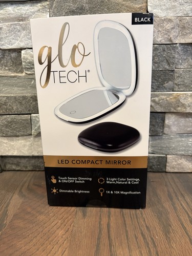 Glo Tech LED Compact Mirror 1X & 10X MAG~3 Light Settings Black Open ...