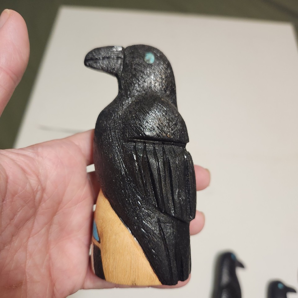 Allan Lewis Zuni Raven Carving Cottonwood Pueblo handmade fetish spirit ...