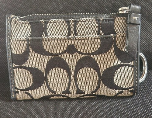 COACH COIN PURSE/KEY CHAIN/CARD HOLDER - 3” X 4 1/2” - CANVAS W/ BLACK ...