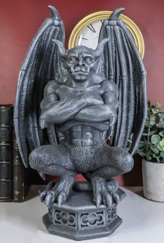 Ebros 12"H Gothic Horned Bulldog Gargoyle W/ Large Wings Crouching On ...