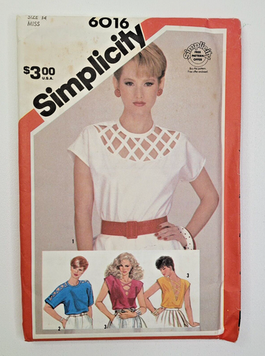 VTG 80's Simplicity Sewing Pattern 6016 Misses Pullover Lattice Tops ...