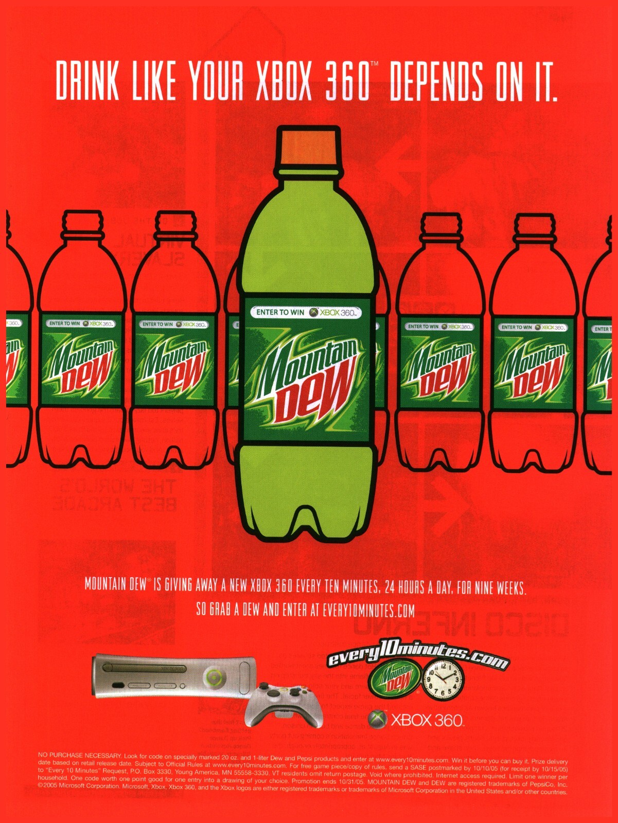 2005 PRINT AD - MOUNTAIN DEW XBOX 360 GIVE AWAY AD - NEW XBOX EVERY 10 ...
