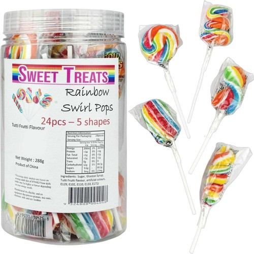 Rainbow Swirl Assorted Shapes Lollipops 24 Pack Party Favours Lollies ...
