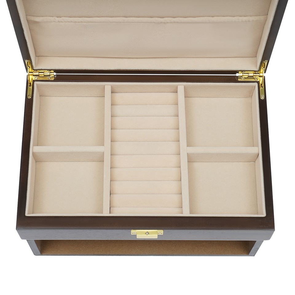 3 Layers Wooden Organizer Jewelry Storage Box with 2 Drawers Cabinet | eBay