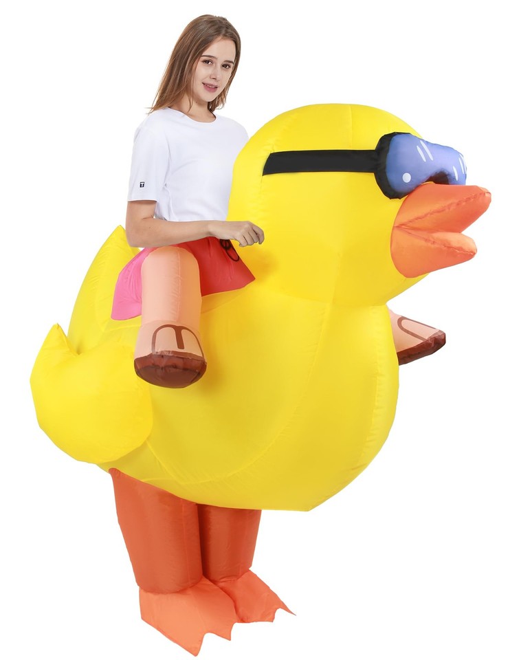 Inflatable Duck Costume Adult Halloween Blow Up Ride On Yellow Ducky ...
