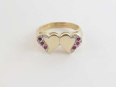 14k Yellow Gold Double Heart Ruby Ring | eBay