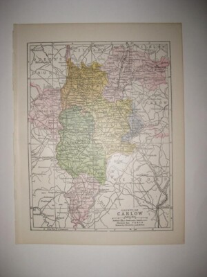 ANTIQUE 1902 COUNTY CARLOW IRELAND MAP SUPERB DETAILED FINE RARE NR | eBay