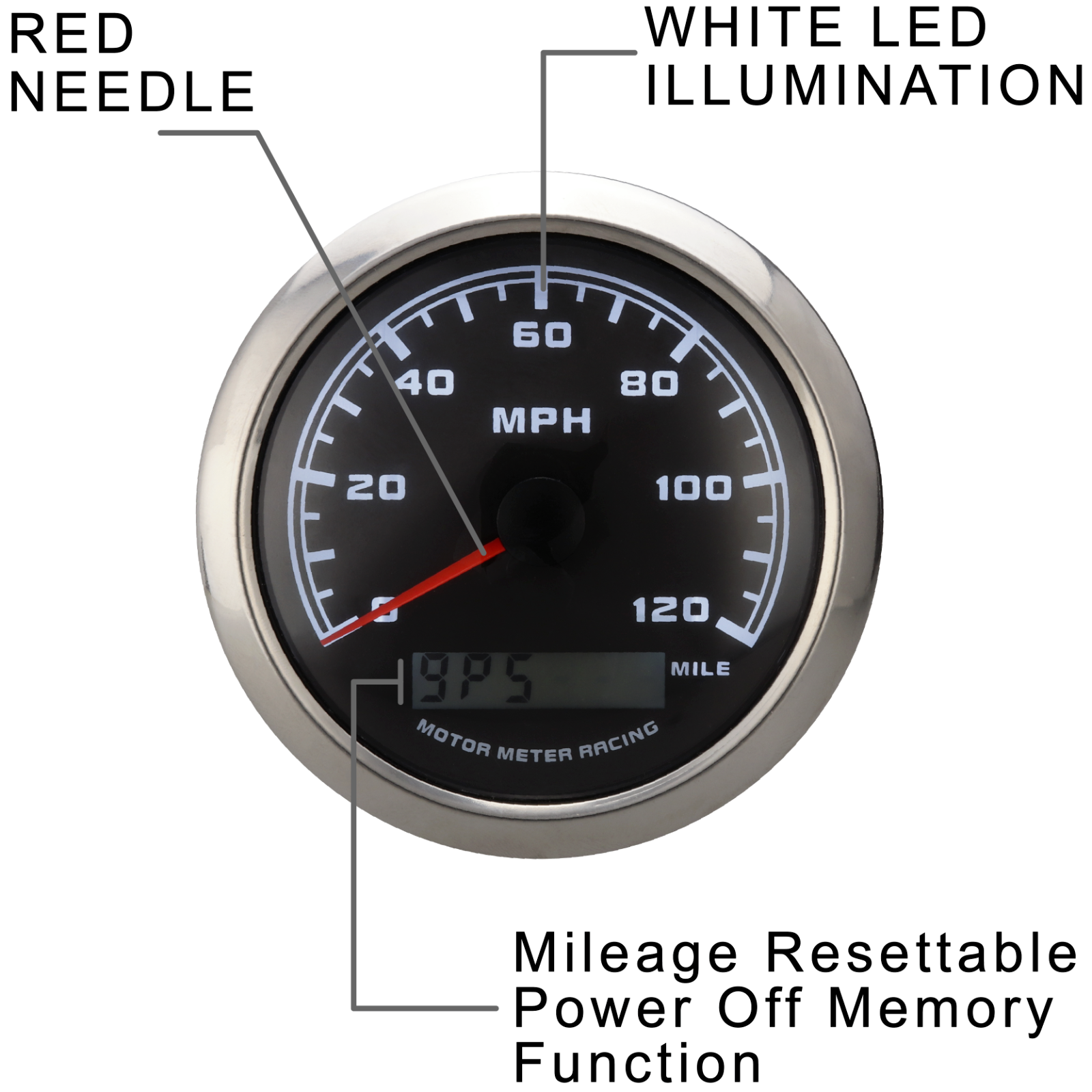 W PRO 85mm 3 Gauge Set GPS Speedometer 120 MPH Waterproof For Car ...