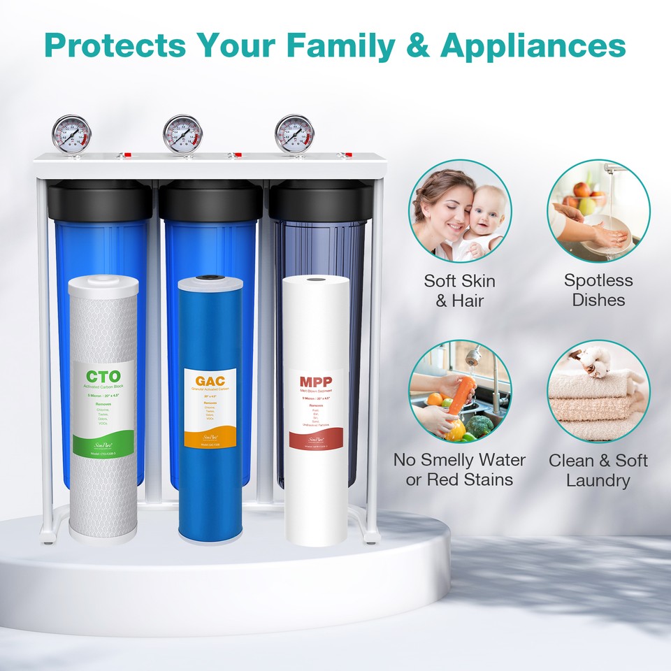 3Stage Whole House Water Filter System for 4.5"x20" Filtration ...