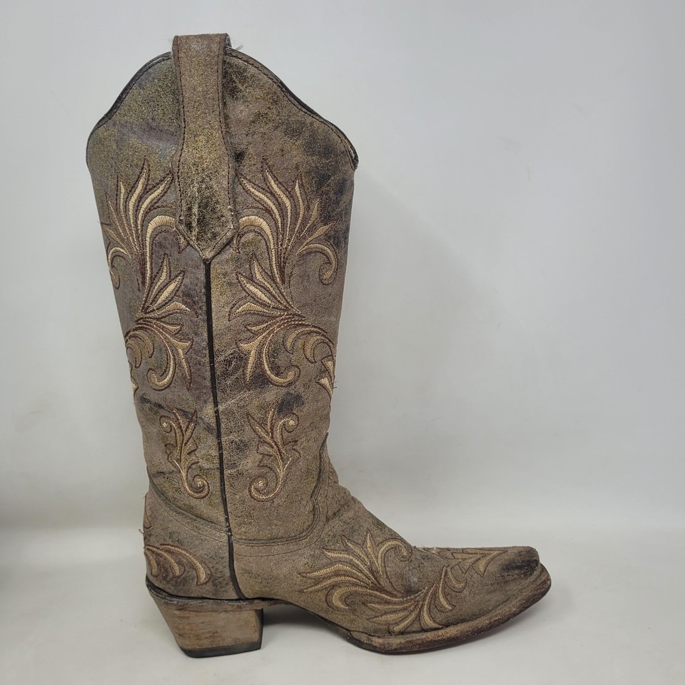 Circle G Boots 6.5M Brown Distressed Leather Western Snip Toe Cowgirl ...