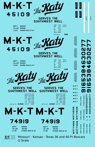 K4 O Scale Decals Missouri Kansas Texas MKT Katy 36 Ft, 40 Ft Boxcar ...