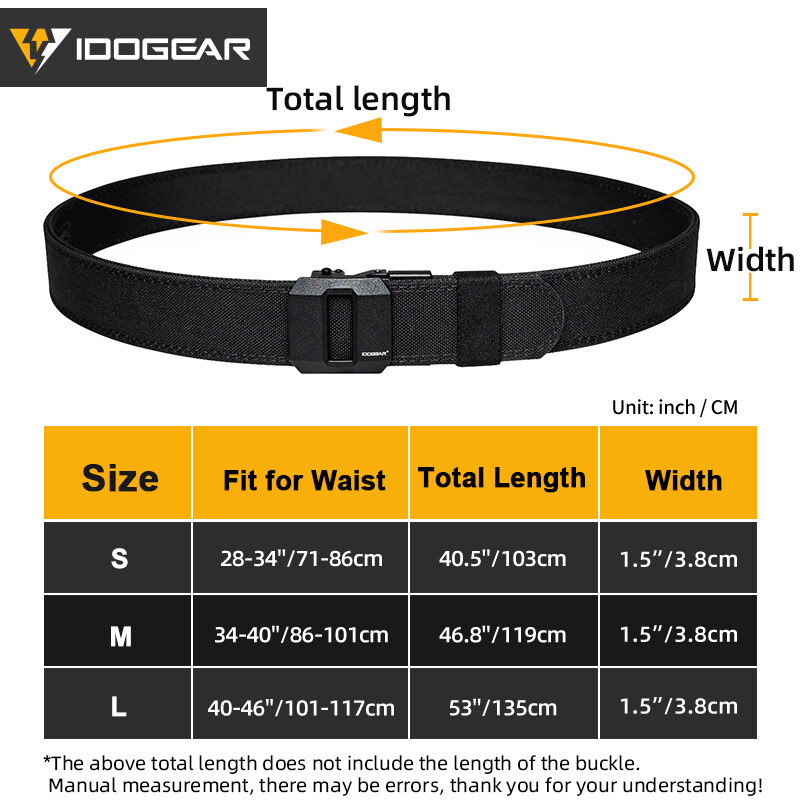 IDOGEAR Tactical Belt 1.5" Sturdy Black Nylon Gun Belt Rigid Heavy Duty ...