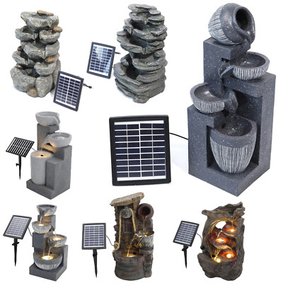 Solar Powered Outdoor Rockery Waterfall LED Fountain Garden Stone Water ...