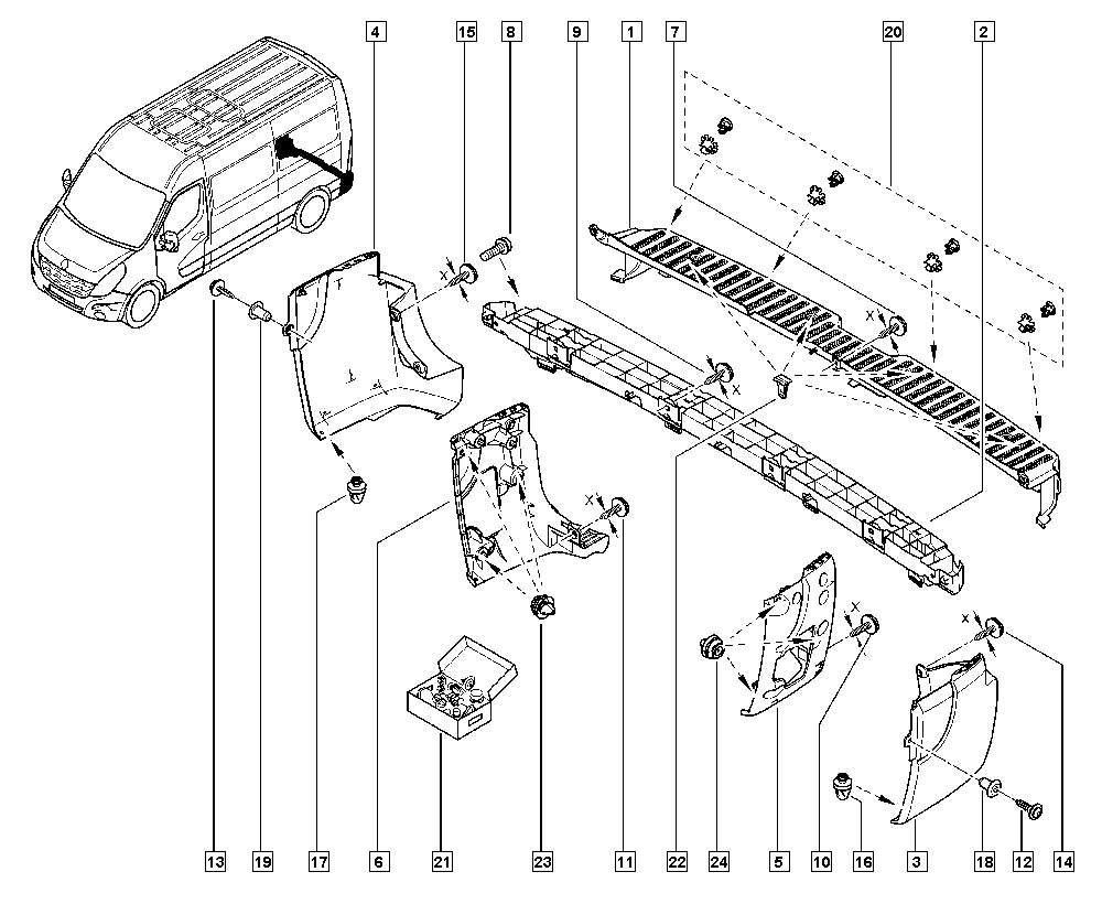 RENAULT MASTER MOVANO 10- Clip Pin Fastening Rear Entry Step 3D 5pcs ...