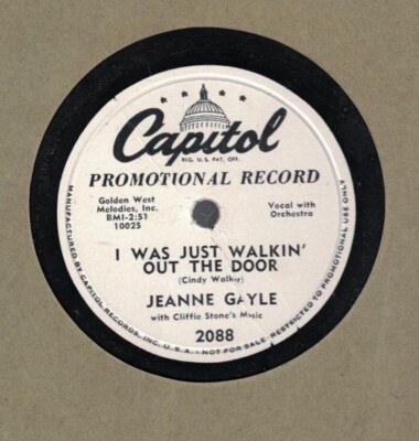 JEANNE GAYLE WALKIN OUT THE DOOR & THE BOOM SONG CAPITOL PROMO 10" 78 ...