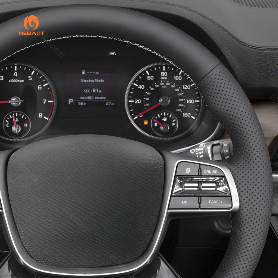 MEWANT DIY Black Hand Stitch Real Steering Wheel Wrap for Kia Telluride ...