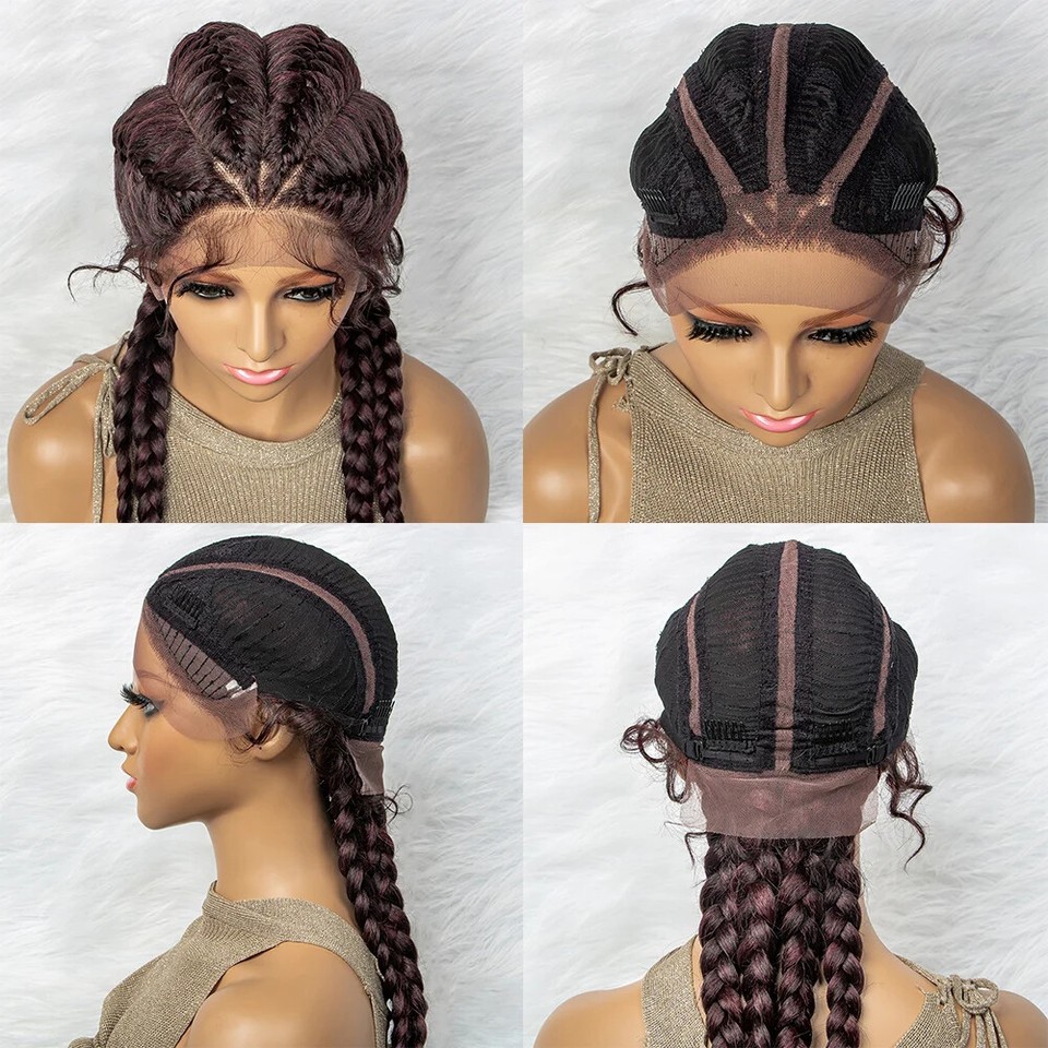 26 Inches Synthetic Wig Lace Front Dutch Twins Cornrows Braid Wig With ...