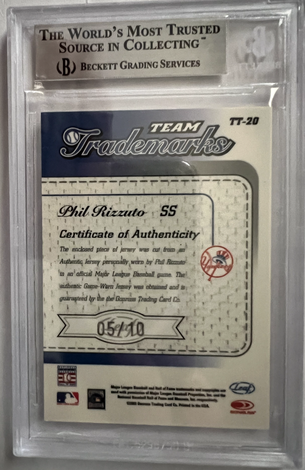 2003 Leaf Limited Team Trademark Threads Number Phil Rizzuto BGS 9 #'d ...