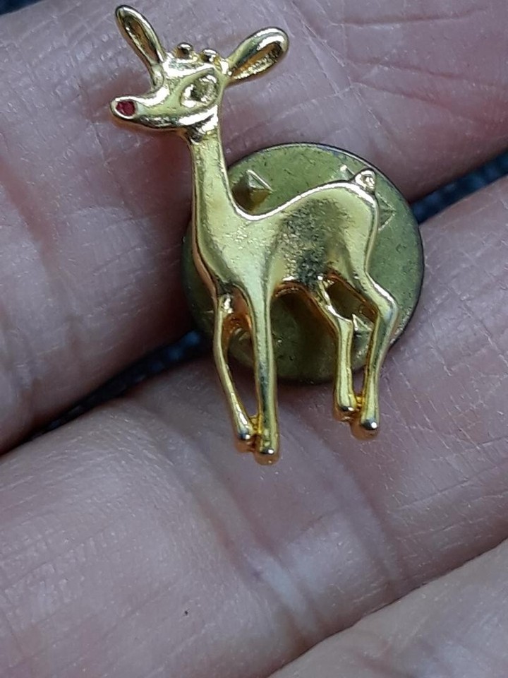 Vintage Goldtone Rudolph Reindeer Lapel Pin Tie Tack Pinback | eBay UK